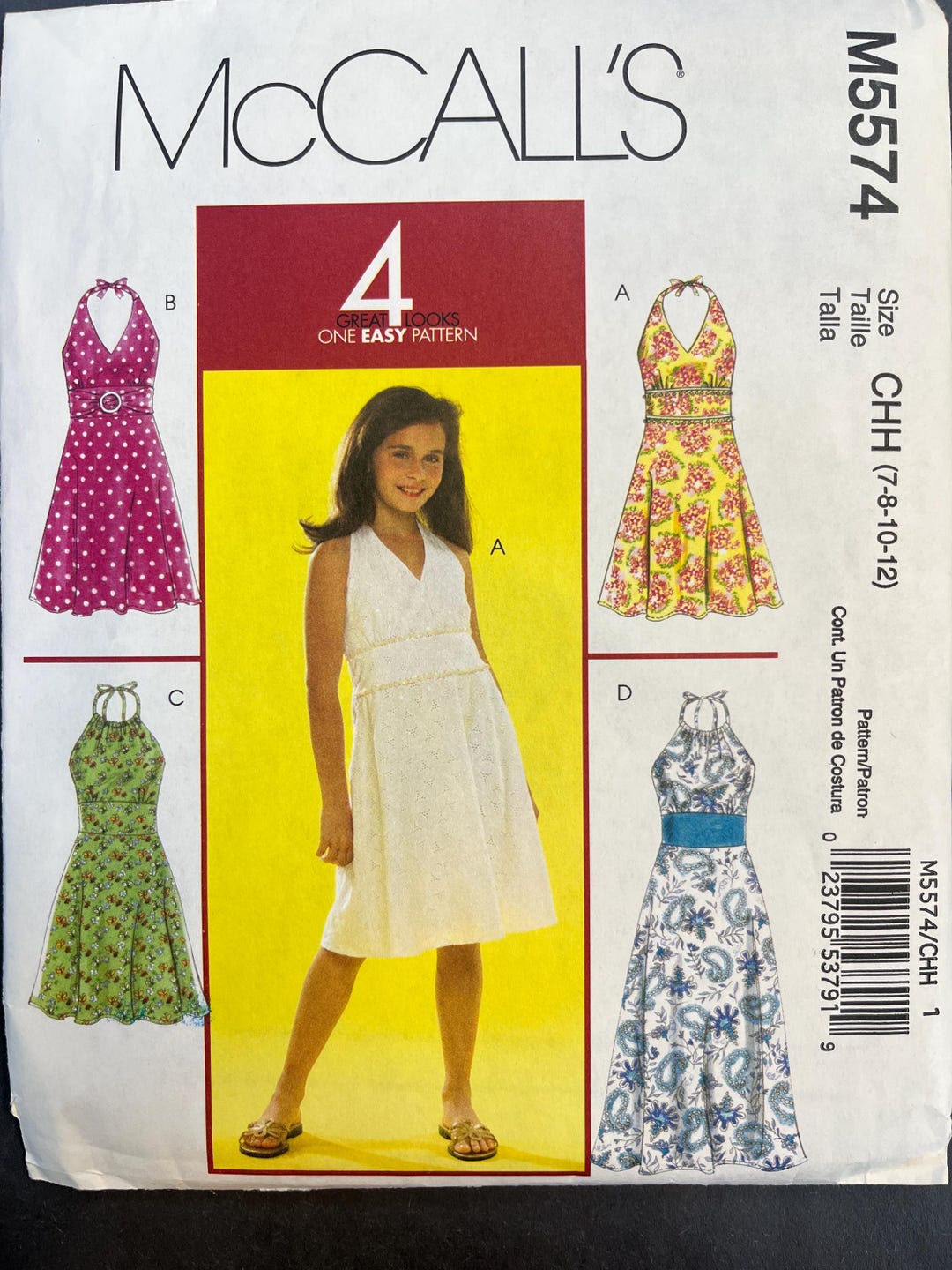 Halter Neck Dress Girls Sewing Pattern Mccalls 5574 Uncut Size 7 8 10 ...