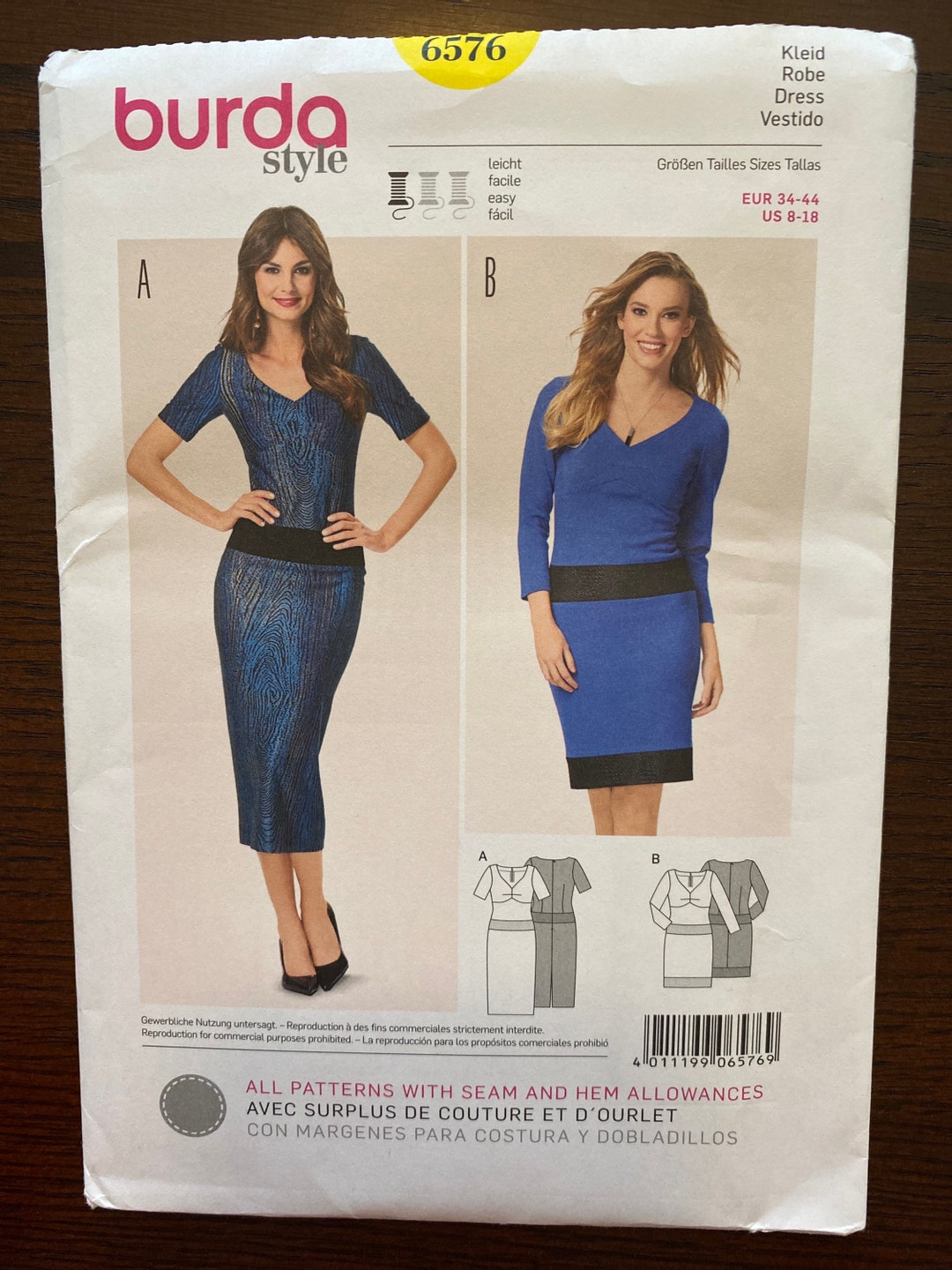 Close Fitting Dress in Two Length and Sleeve Variations Womens Misses ...