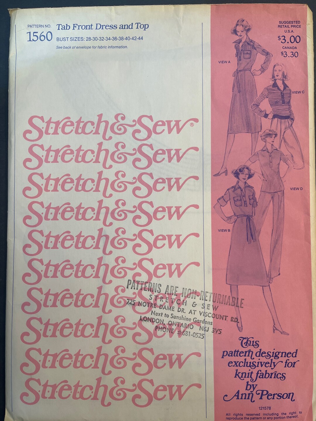 Tab Front Dress and Top Womens Misses Sewing Pattern Stretch & Sew 1560 ...