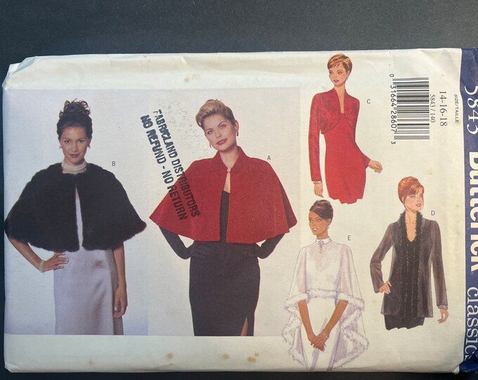 Cape Jacket and Cover up Womens Misses Sewing Pattern Butterick 5843 ...