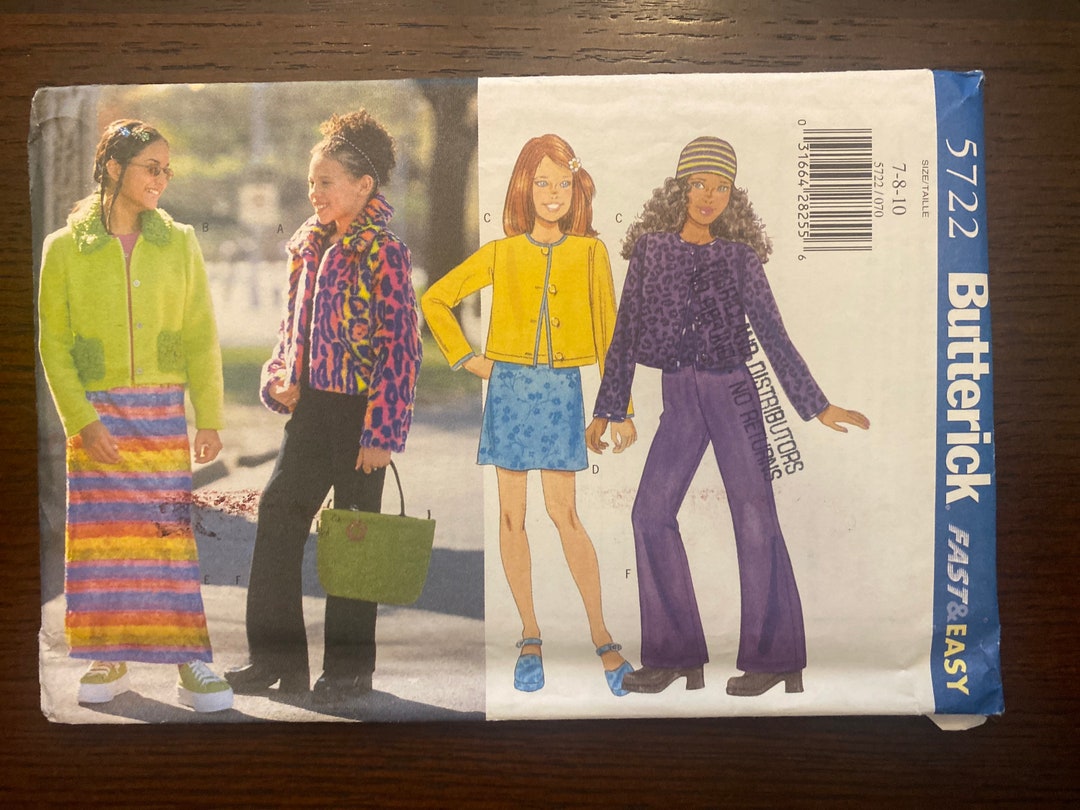 Jacket Top Skirt and Pants Girls Sewing Pattern Butterick 5722 Uncut ...
