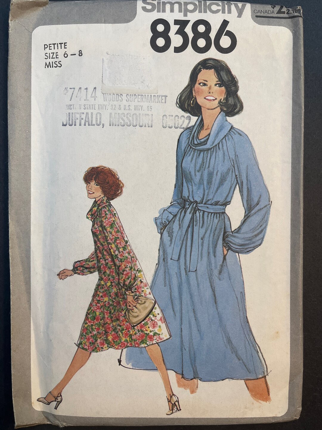 Cowl Collar Back Zipper Dress Vintage 1977 Womens Misses Sewing Pattern Simplicity 8386 Uncut ...