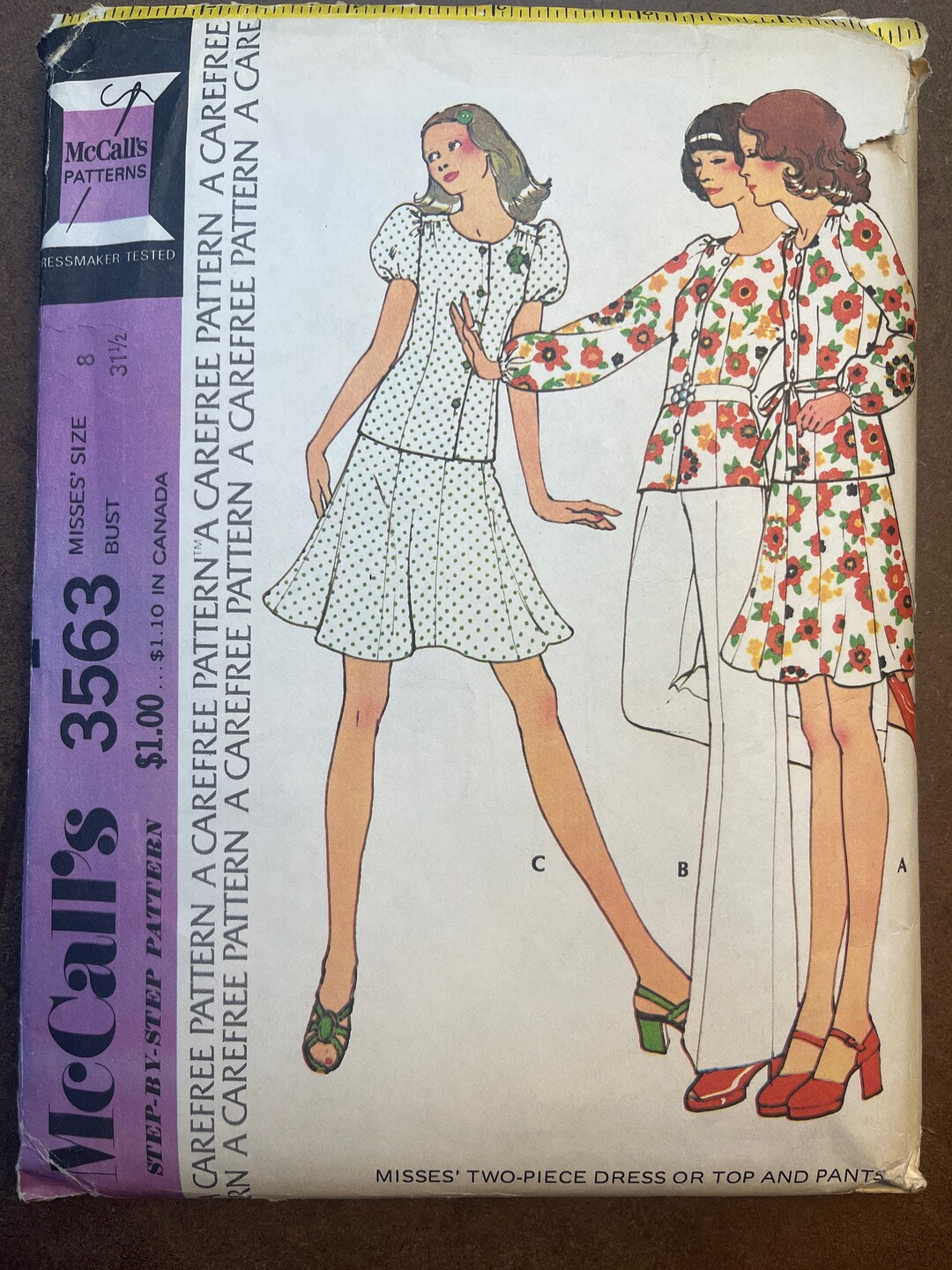 Cut Two Piece Dress or Top and Pants Vintage 1973 Womens Misses Sewing ...