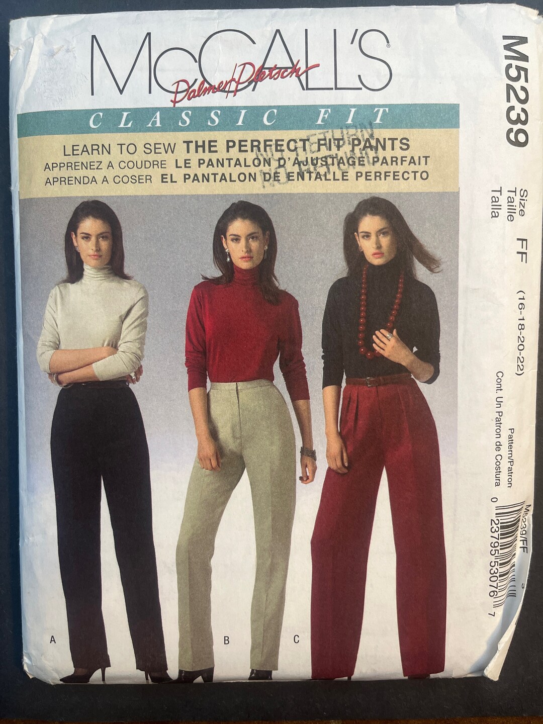 Front and Back Dart Pants in Three Variations Womens Misses Sewing ...