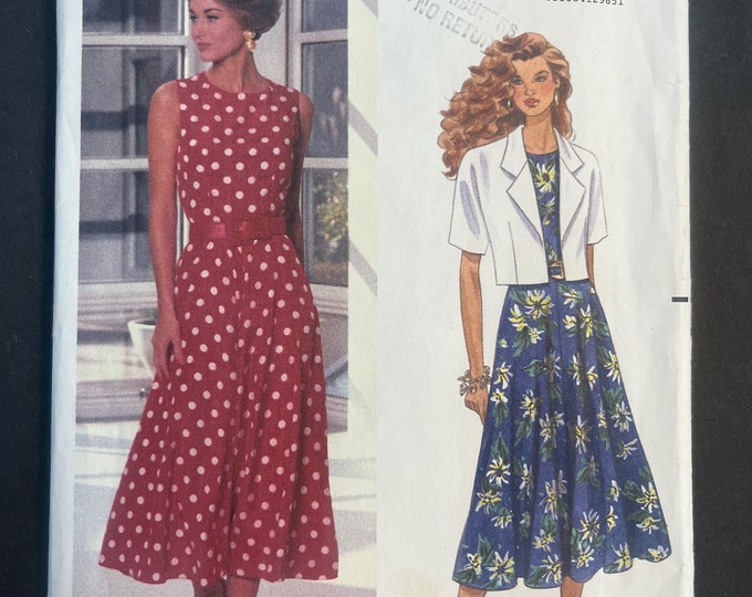 Flared Skirt Sleeveless Dress and Jacket Womens Misses Sewing Pattern ...