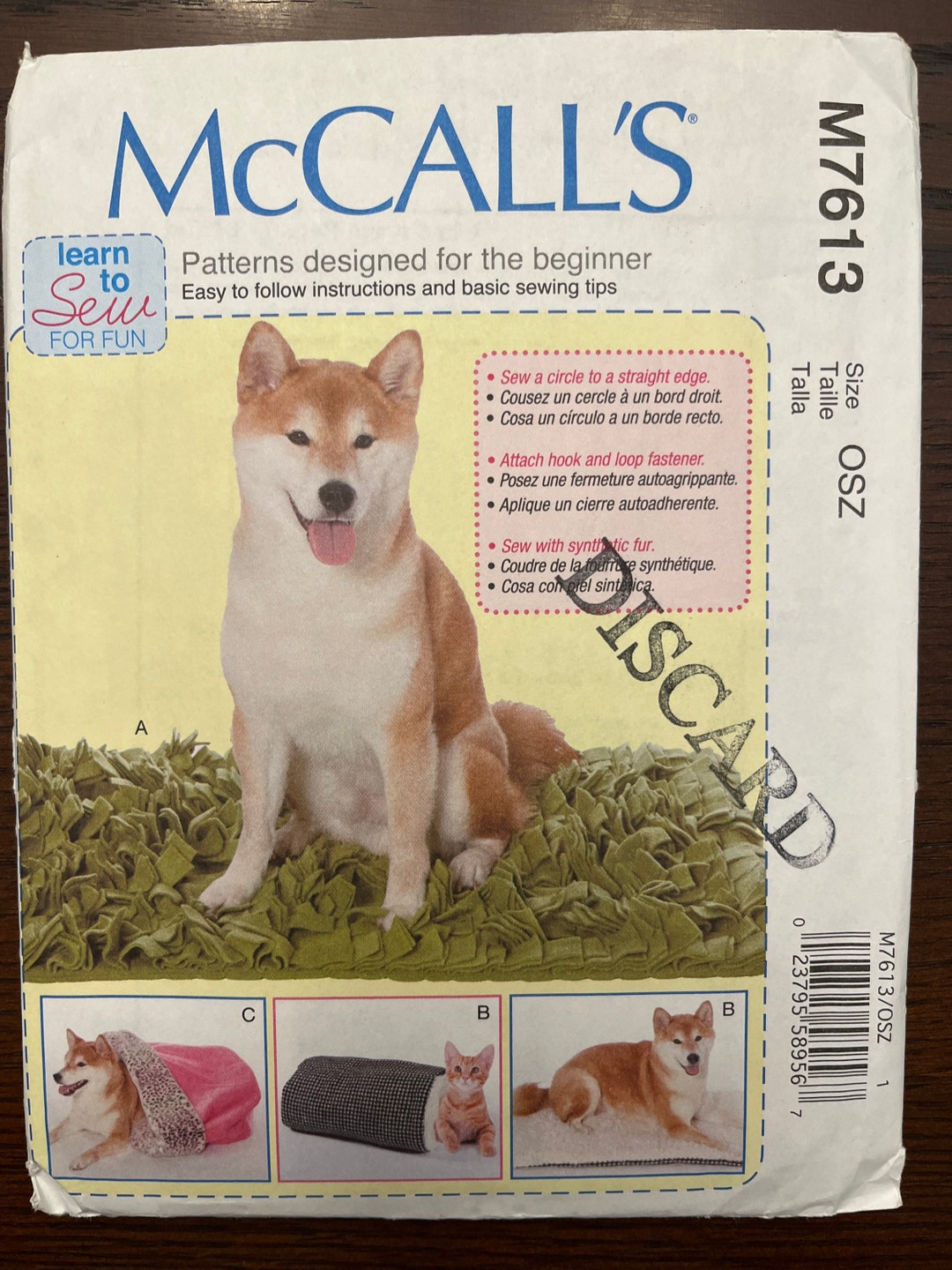 Pet Beds in Three Variations Dog Cat Sewing Pattern Mccalls 7613 Uncut ...