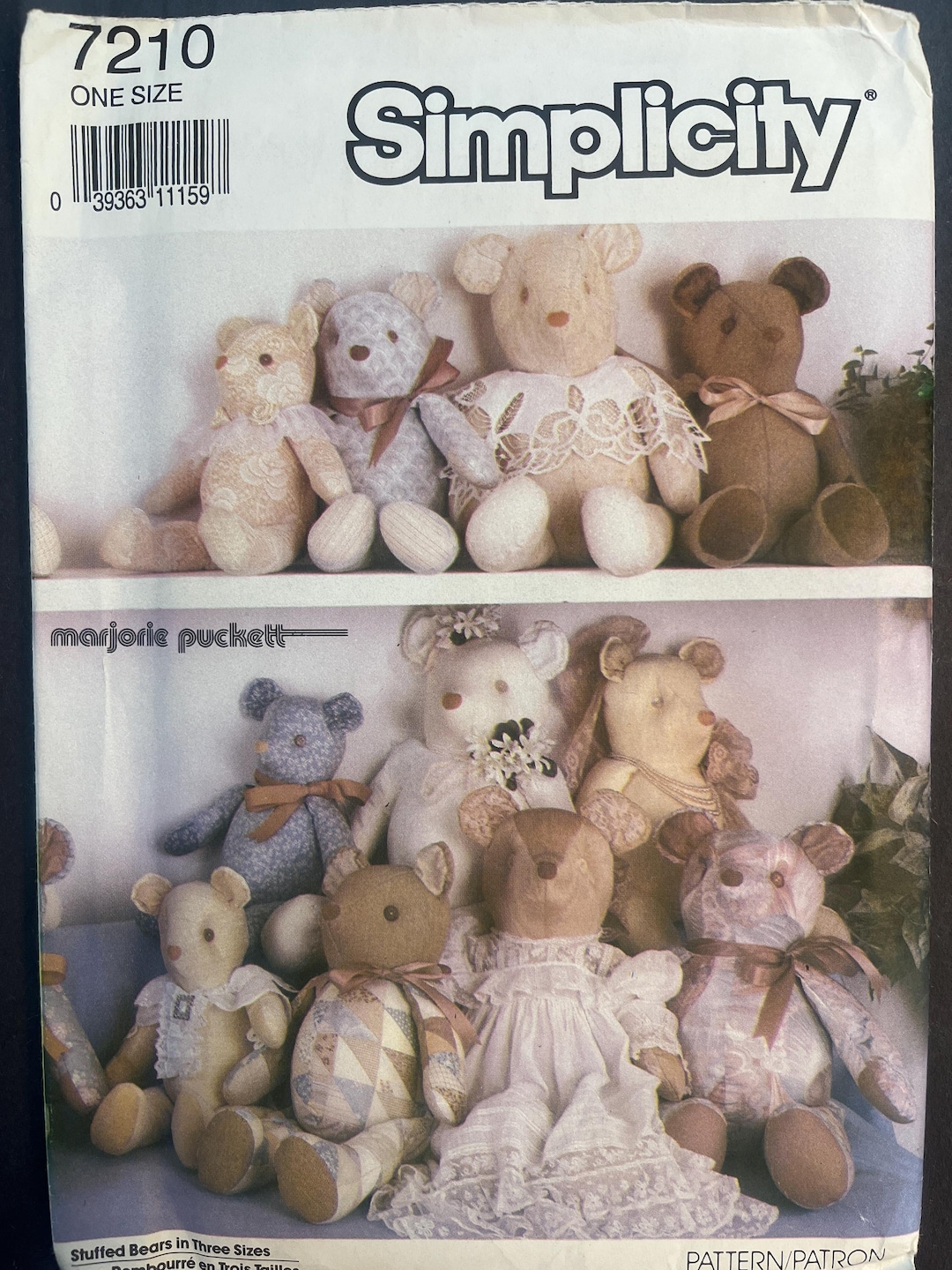 Stuffed Bears in Three Sizes Doll Craft Sewing Pattern Simplicity 7210 ...