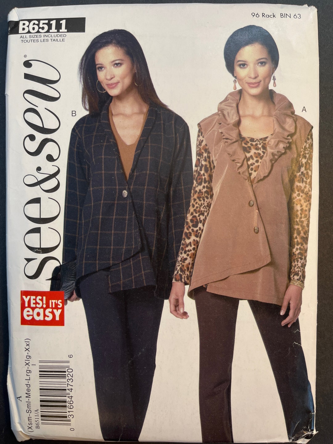 Front Asymmetrical Closing Jacket and Vest Womens Misses Sewing Pattern ...