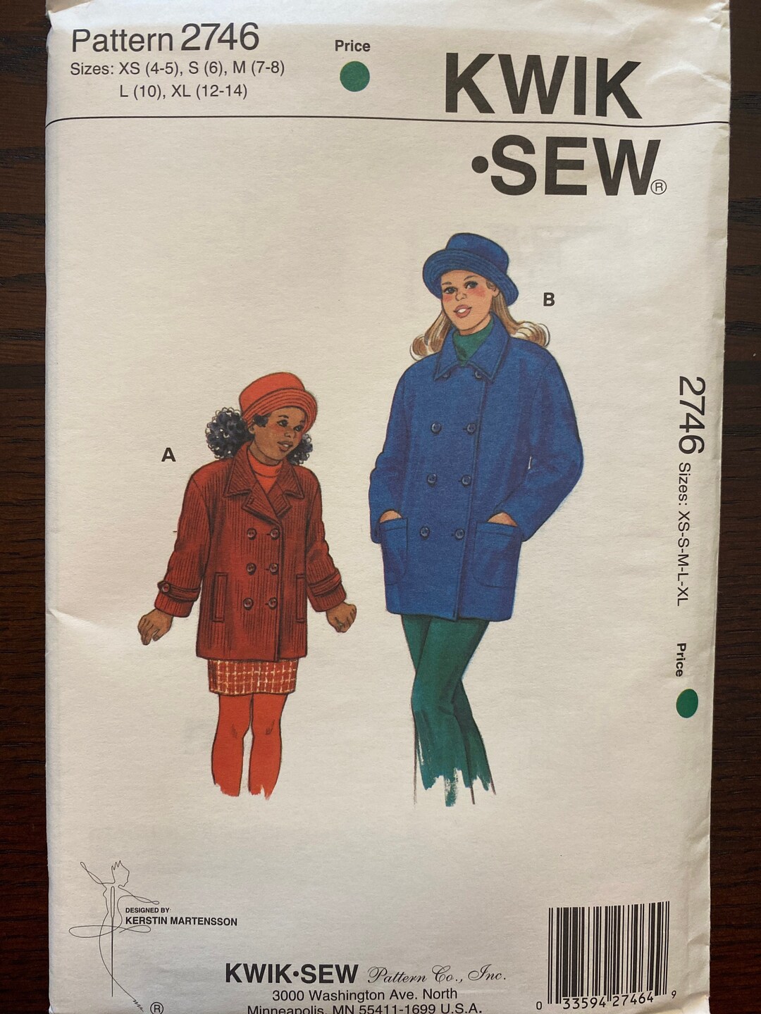 Lined Double Breasted Pea Coat and Hat Girls Sewing Pattern Kwik Sew ...