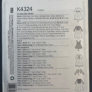 18” Doll Clothes Dress Jacket Apron Craft Sewing Pattern Kwik Sew 4324 Uncut - Etsy