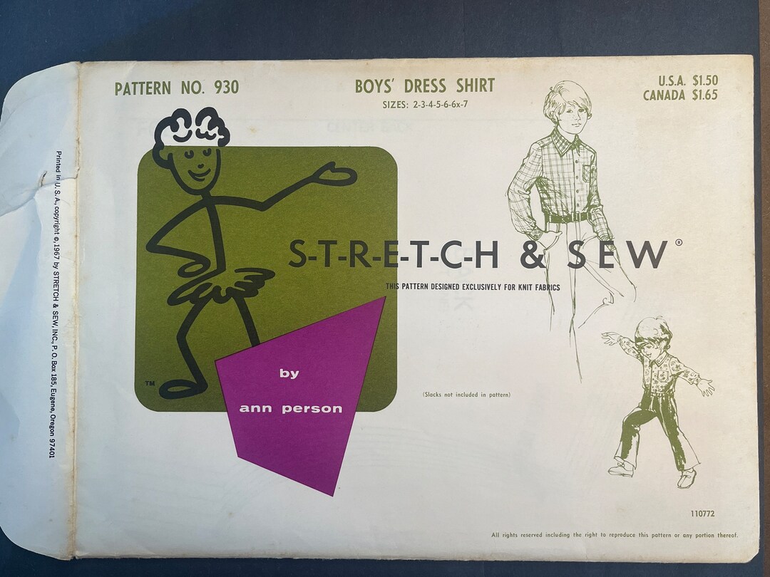 Boys Dress Shirt Sewing Pattern Stretch & Sew 930 Uncut Size 2 3 4 5 6 ...