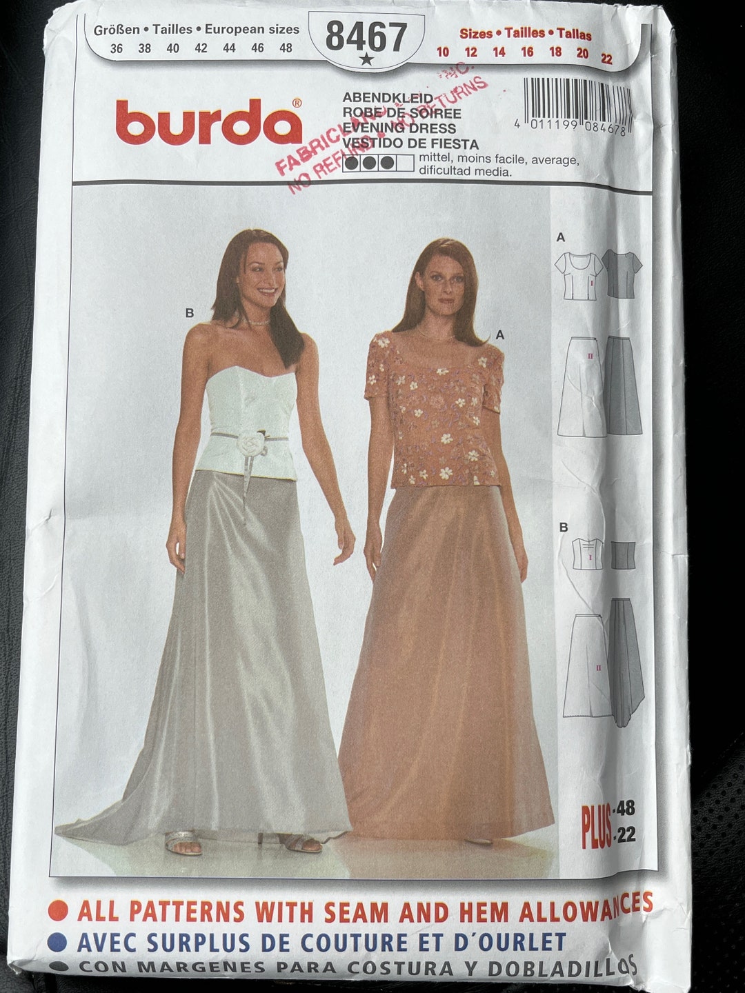 Close Fitting Two Piece Evening Dress Womens Misses Sewing Pattern ...