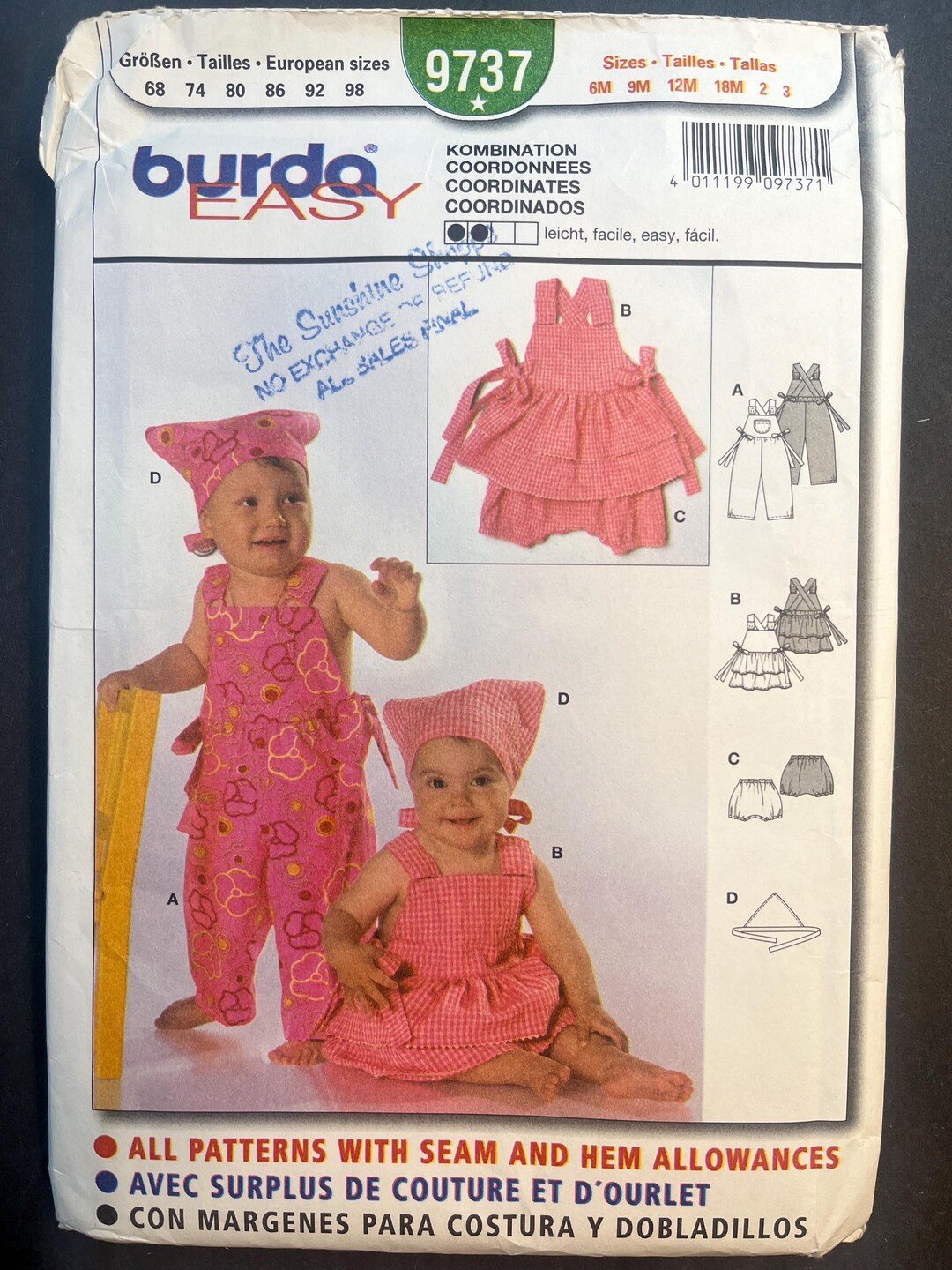 Infant Coordinates Dress Bloomers Hat Sewing Pattern Burda 9737 Uncut ...