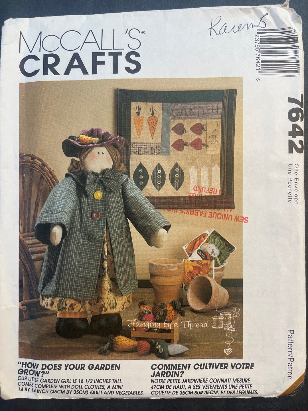 18 1/2” Garden Girl Doll With Quilt and Vegetables Craft Sewing Pattern ...