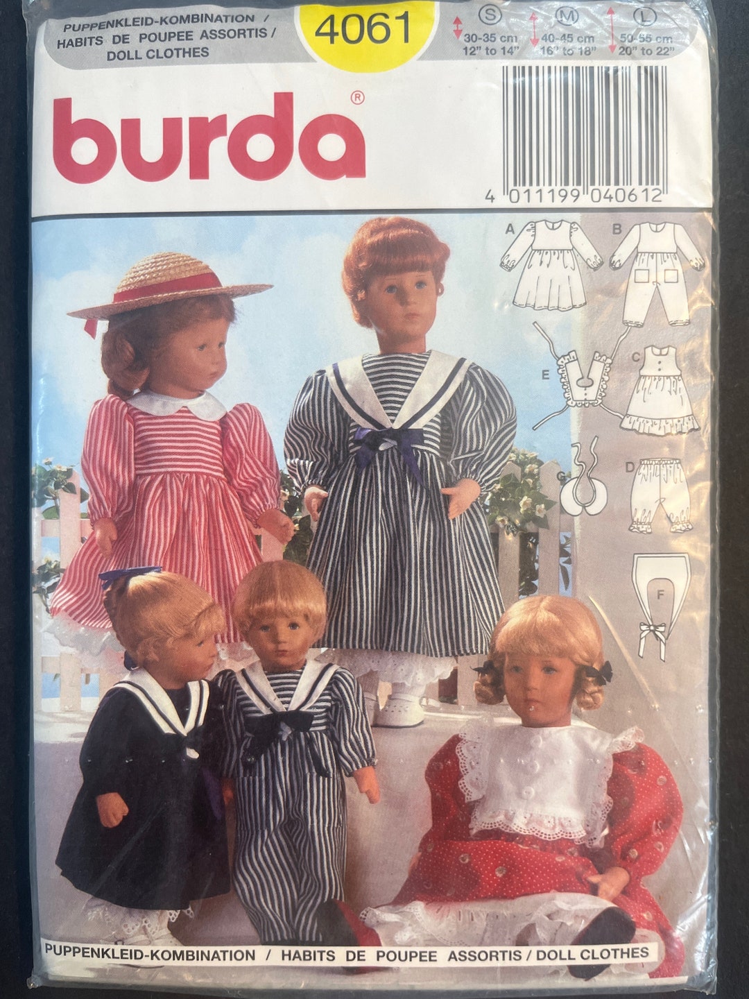 Doll Clothes Craft Sewing Pattern Burda 4061 Uncut Size S 12-14” M 16 ...
