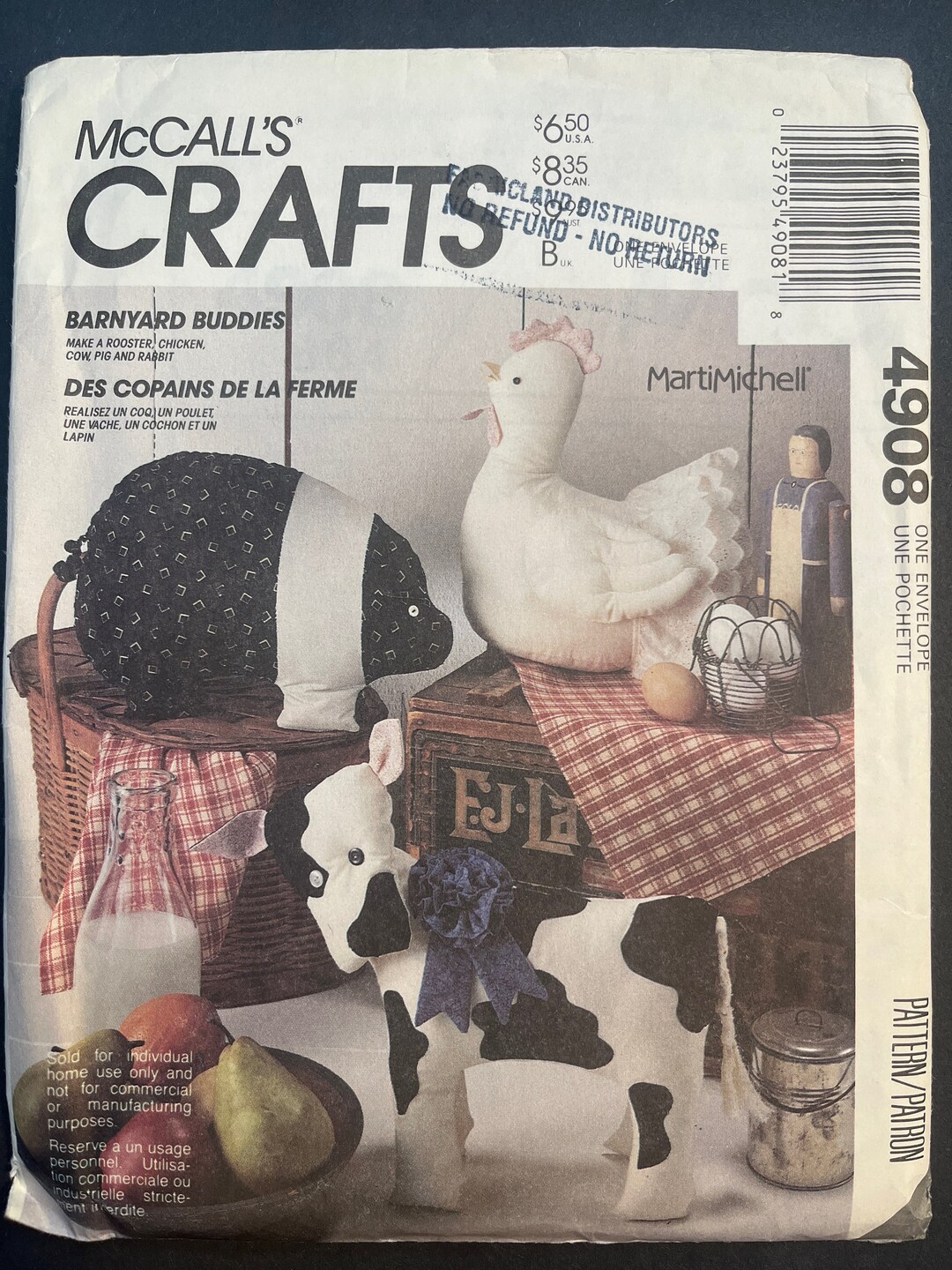 Barnyard Buddies Rooster Chicken Cow Pig Rabbit Sewing Craft Decor ...