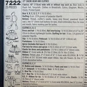 22” Bear and Clothes Craft Sewing Pattern Simplicity 7222 Uncut - Etsy