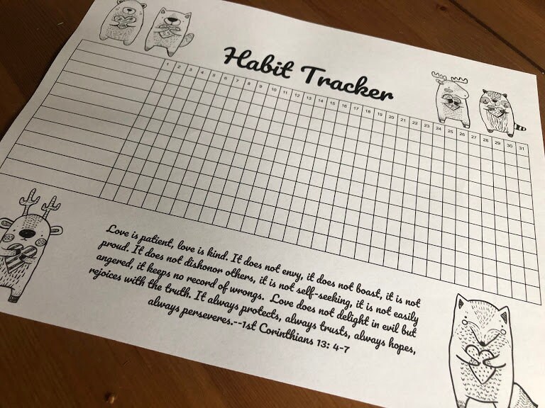 Habit Tracker Woodland Animals With Hearts & Bible Verses - Etsy