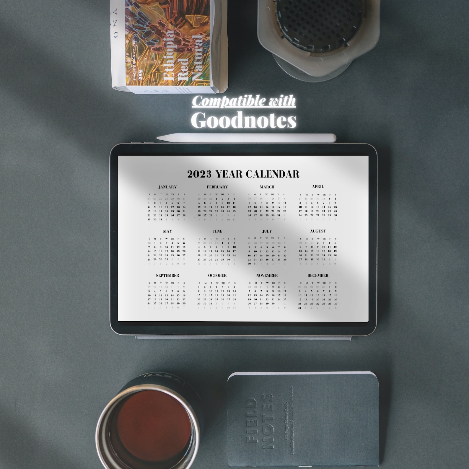 2023 Printable Year Calendar Landscape LIGHT/DARK - Etsy
