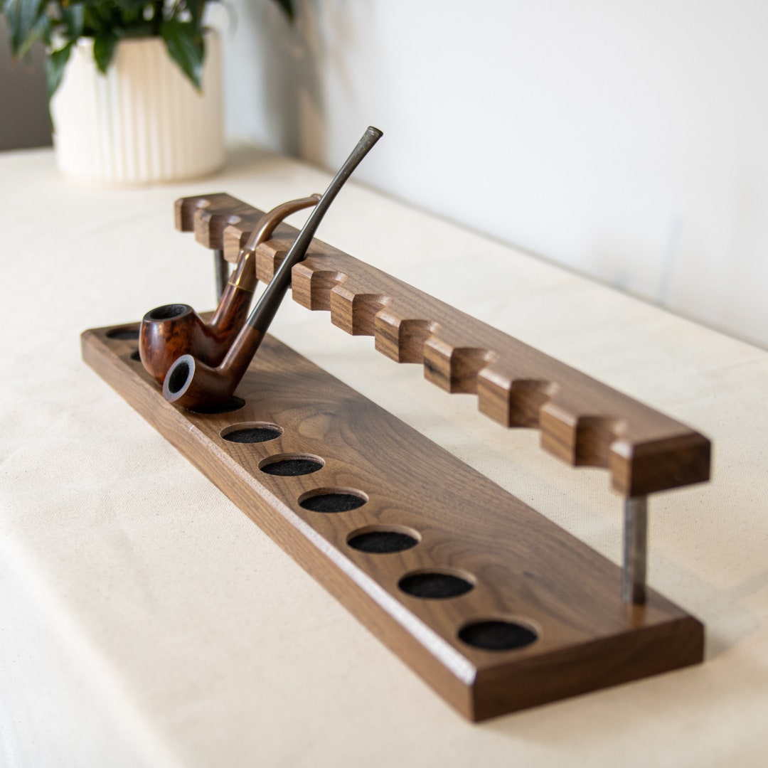 10 Piece Walnut Pipe Stand, Dark Walnut Pipe Holder, Black Walnut Pipe ...