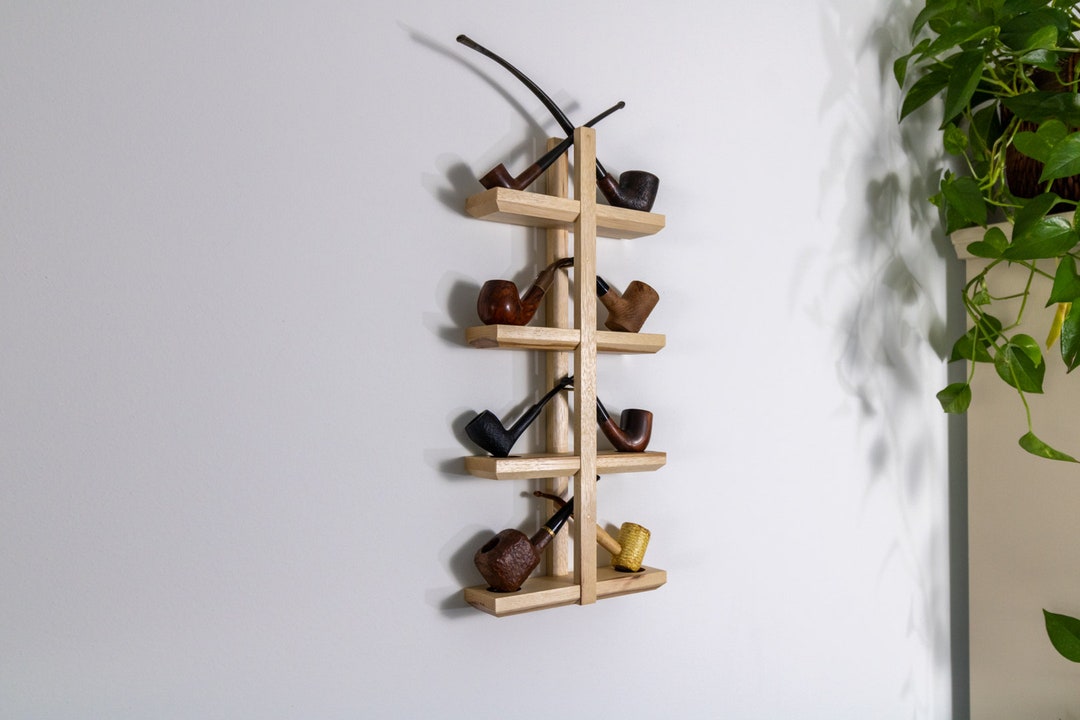 Floating Pipe Rack Hickory Pipe Stand With Brass Accents Smoking Pipe ...