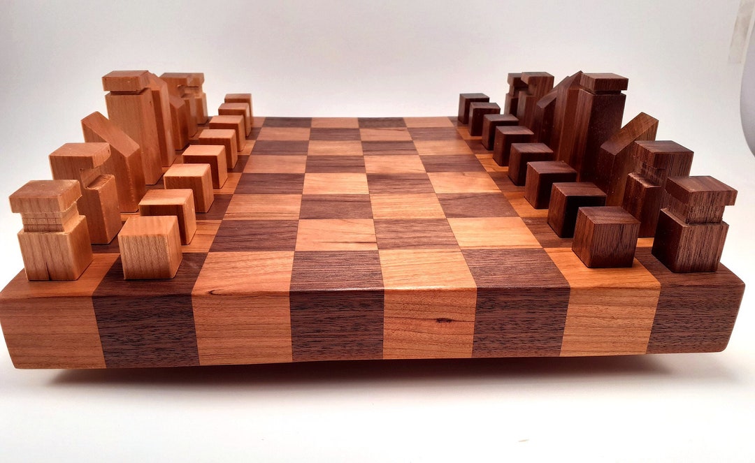 Modern Wood Chess Set walnut & Cherry - Etsy