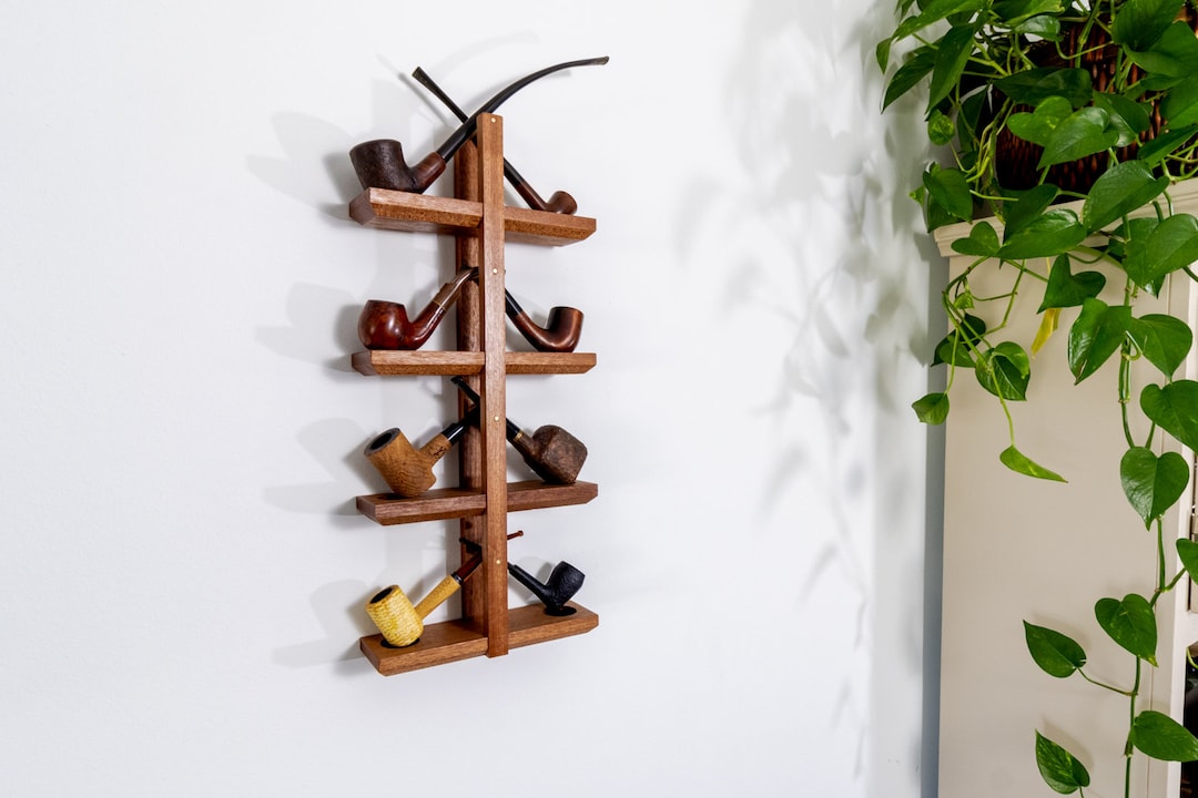 Wall Mounted Tobacco Pipe Rack Mahogany Wood Pipe Shelf Smoking Pipe ...