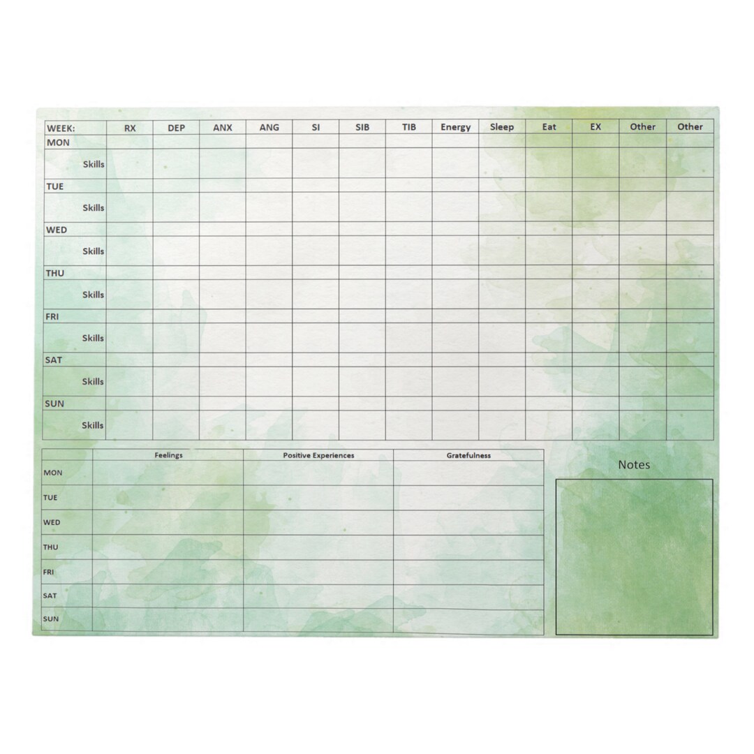 DBT Diary Cards 11 X 8.5 Notepad 40 Pages Week - Etsy