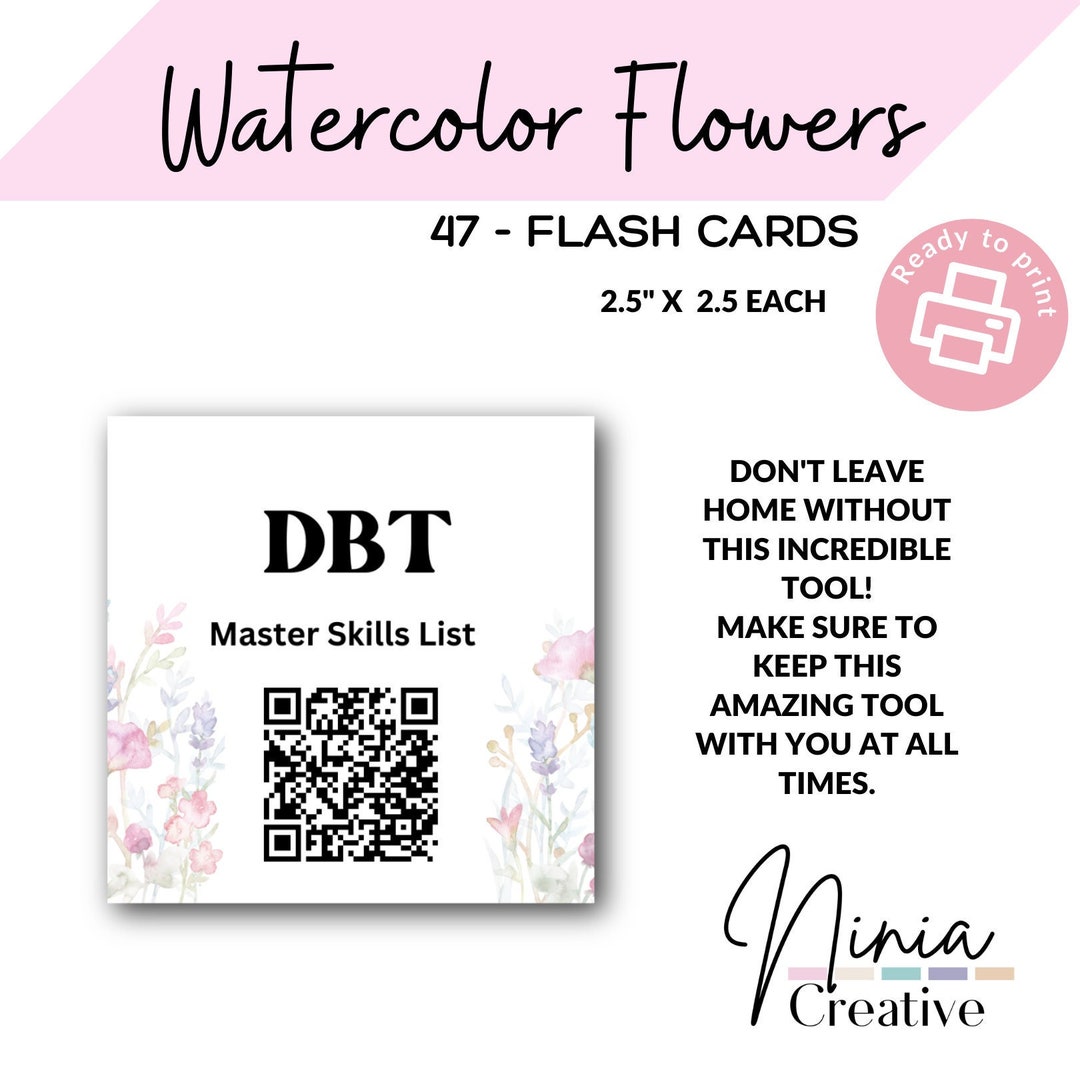 DBT Skill Flash Cards Printable Emotional Regulation Tool Distress ...