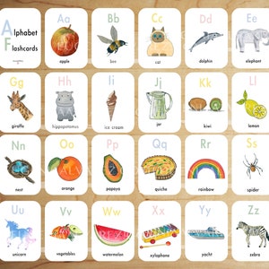 Alphabet Watercolor Flashcards and Art Poster, Early Learning Print ...