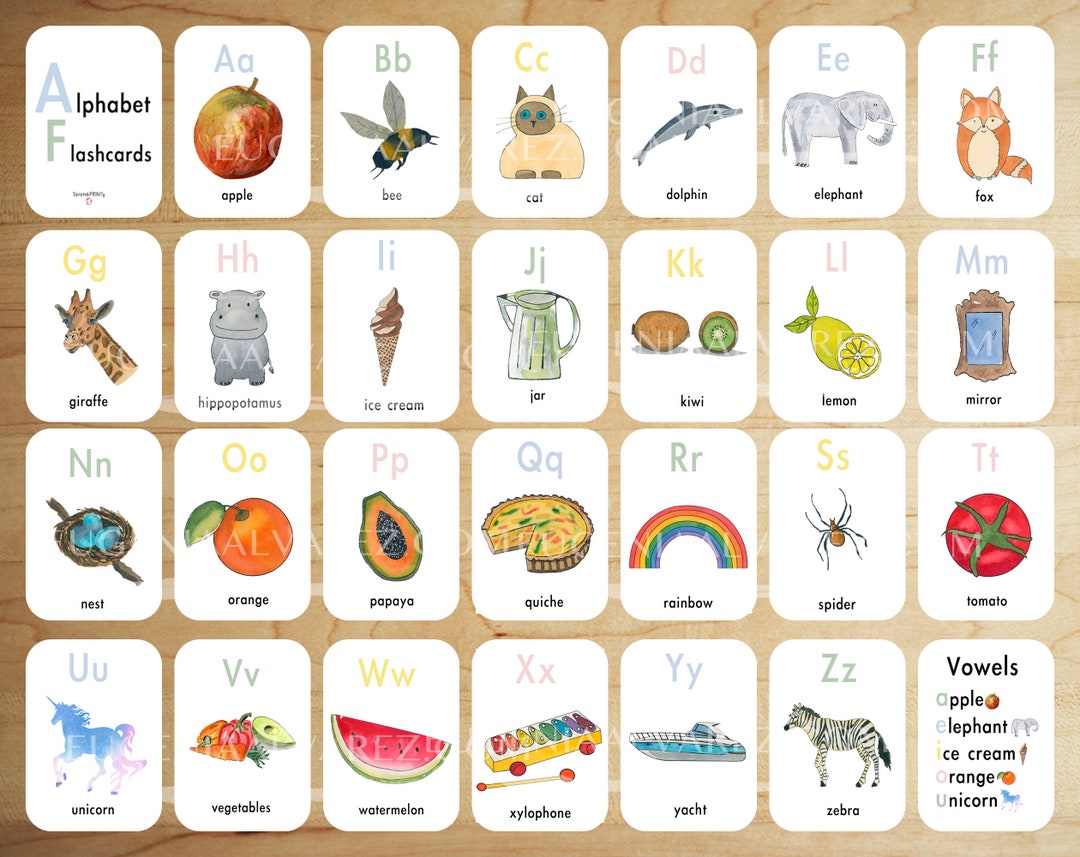 Watercolor Alphabet Flashcards and Poster (digital Download) - Etsy