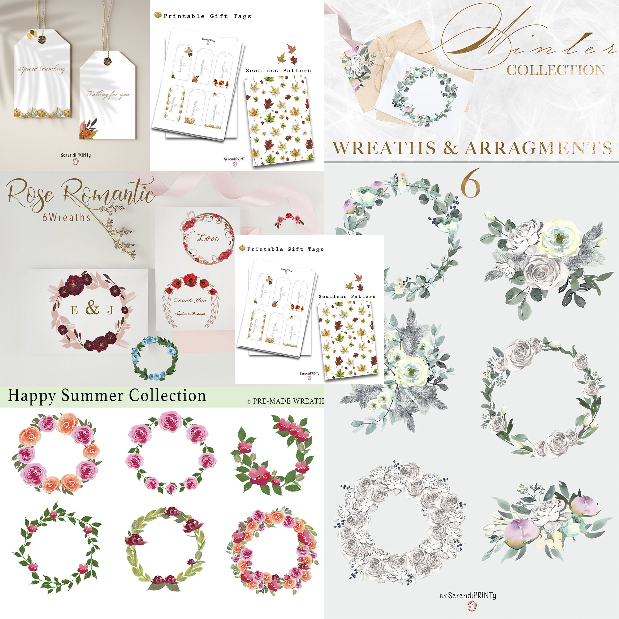 Watercolor Clipart Bundle Summer Watercolor Clip Art Winter - Etsy