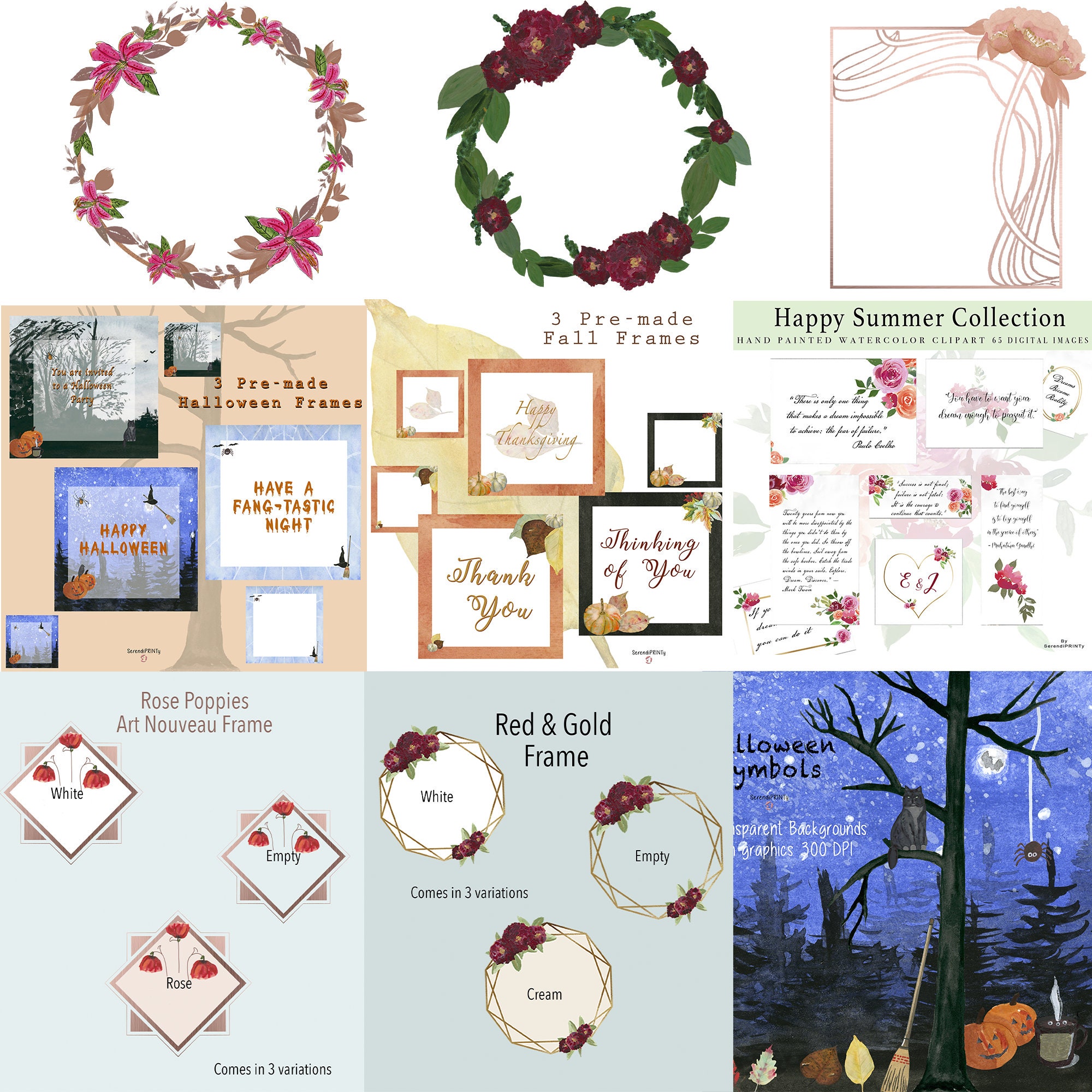 Watercolor Clipart Bundle Summer Watercolor Clip Art Winter - Etsy