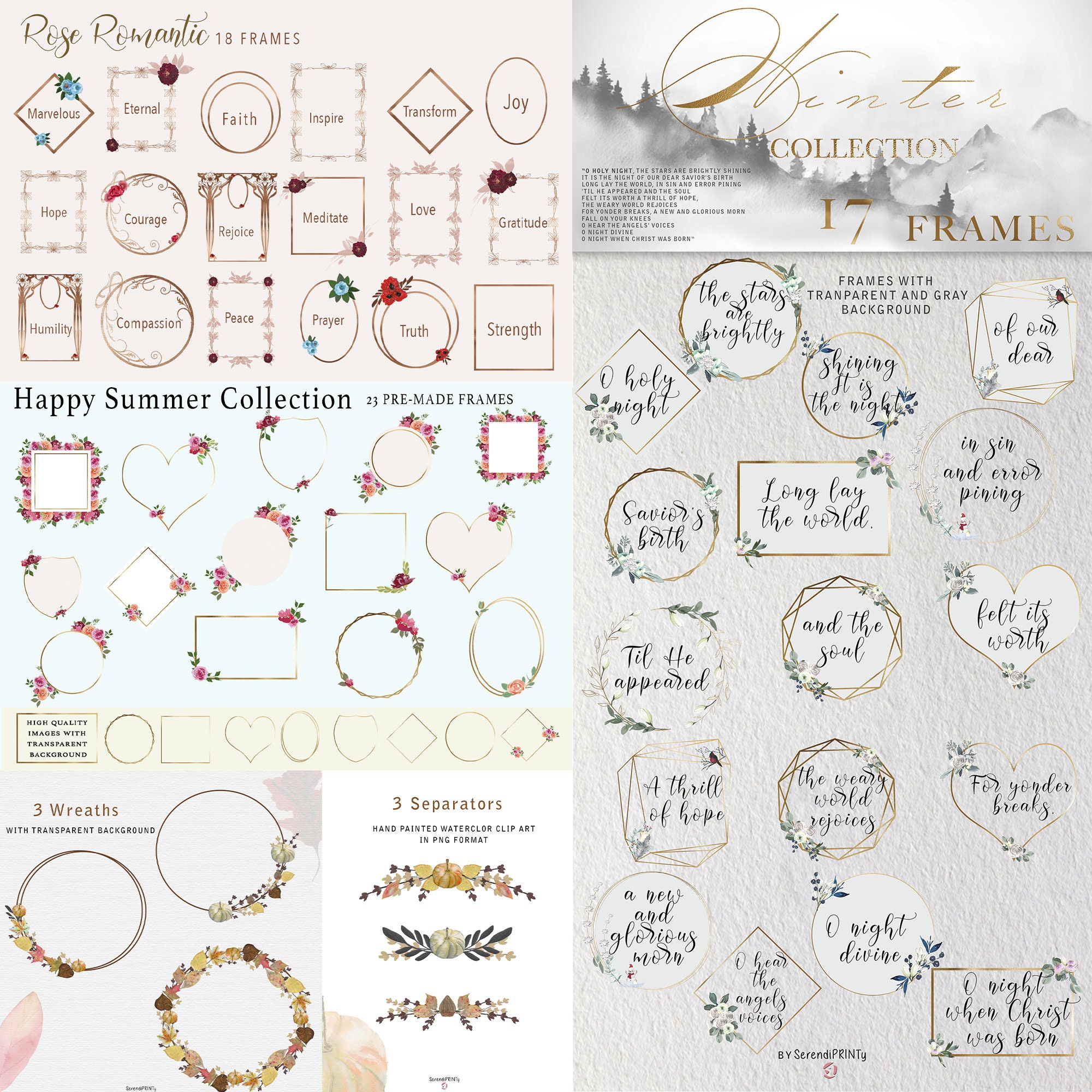 Watercolor Clipart Bundle, Summer Watercolor Clip Art, Winter ...