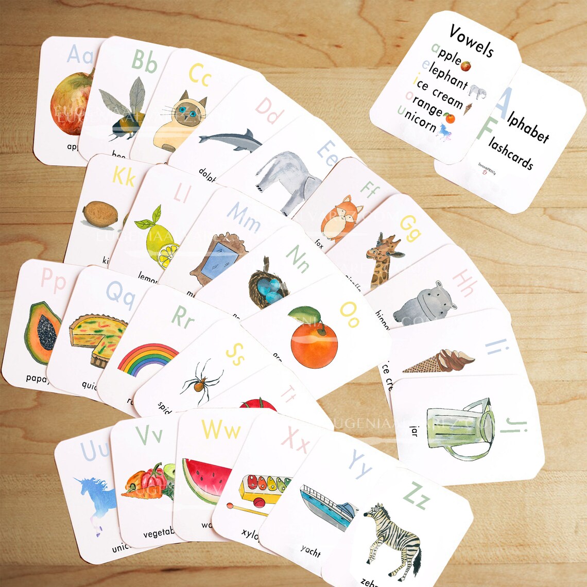 Watercolor Alphabet Flashcards and Poster (digital Download) - Etsy