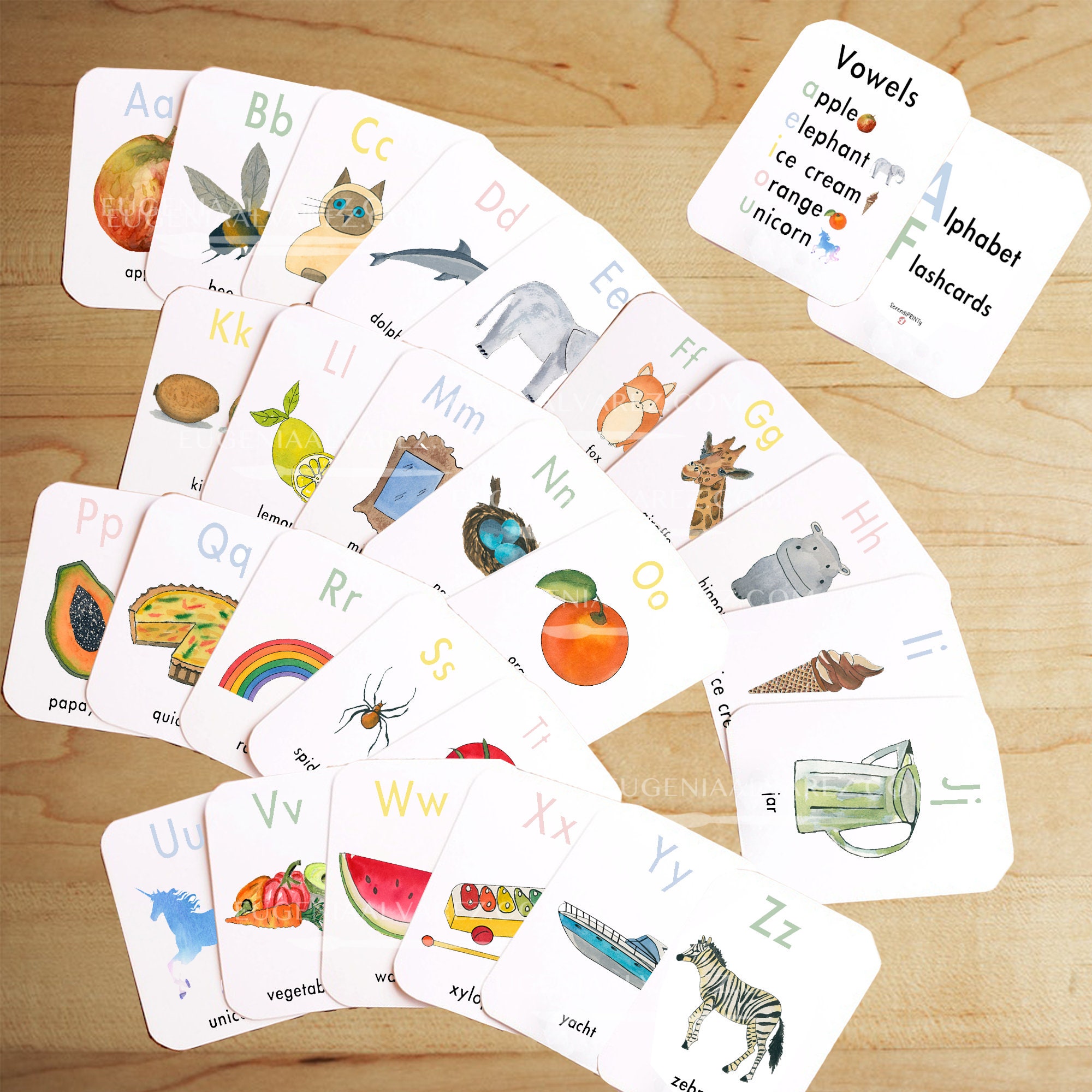 Watercolor Alphabet Flashcards and Poster (digital Download) - Etsy