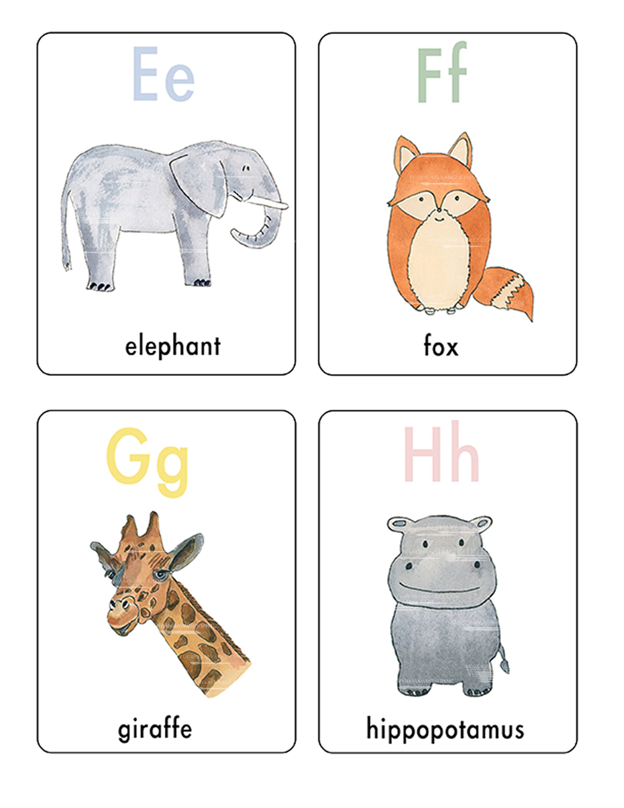 Watercolor Alphabet Flashcards and Poster (digital Download) - Etsy