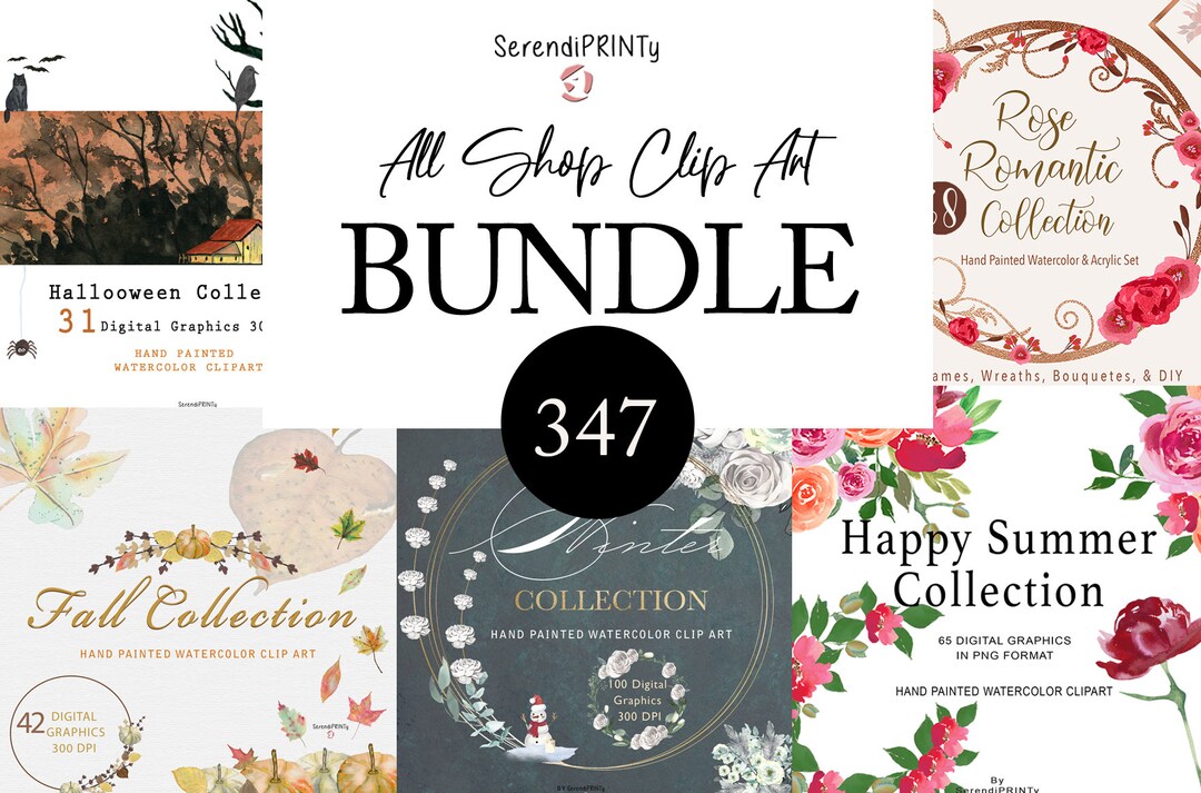 Watercolor Clipart Bundle, Summer Watercolor Clip Art, Winter ...