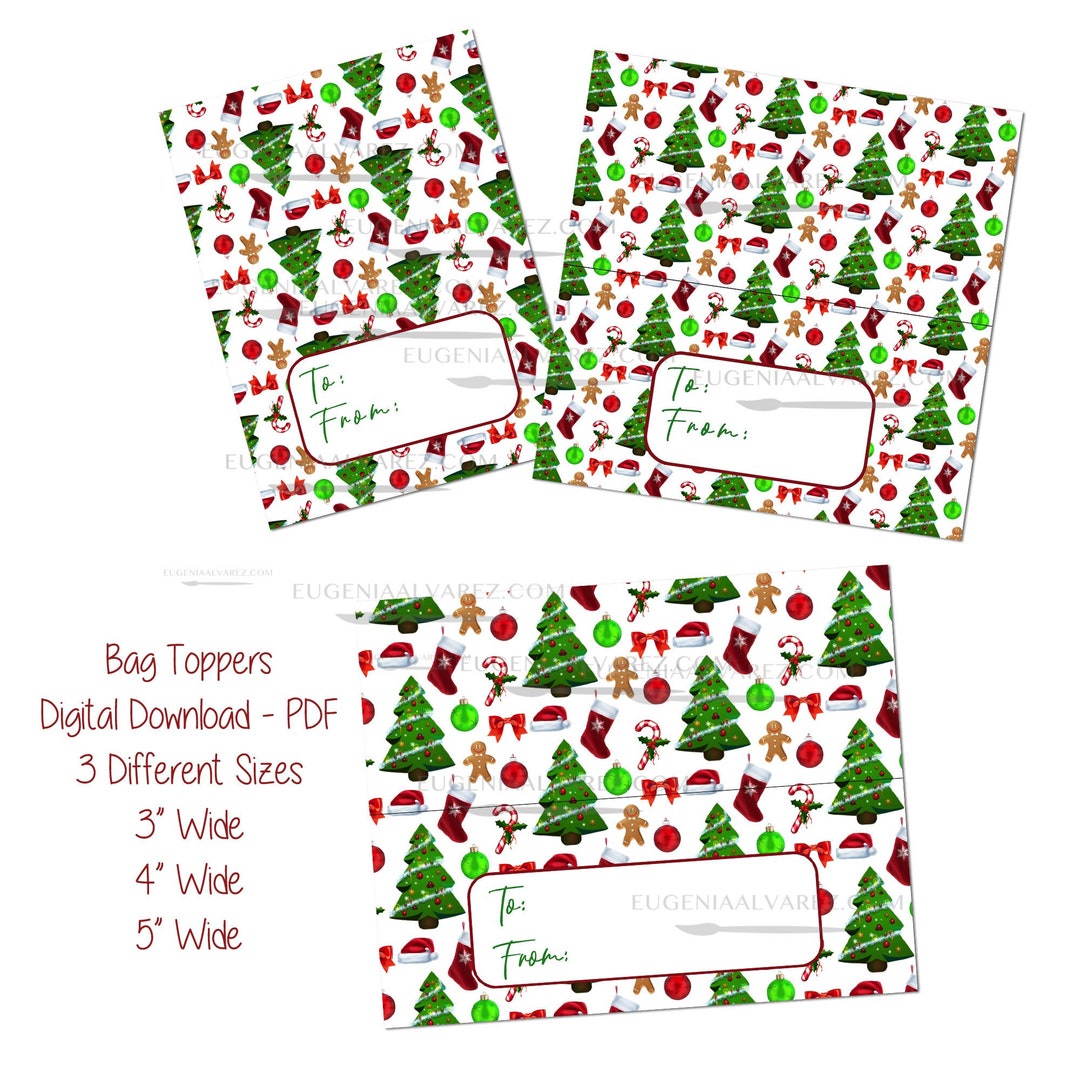 Christmas Bag Toppers 3 Different Sizes, 3 4 and 5 W Bag Toppers ...