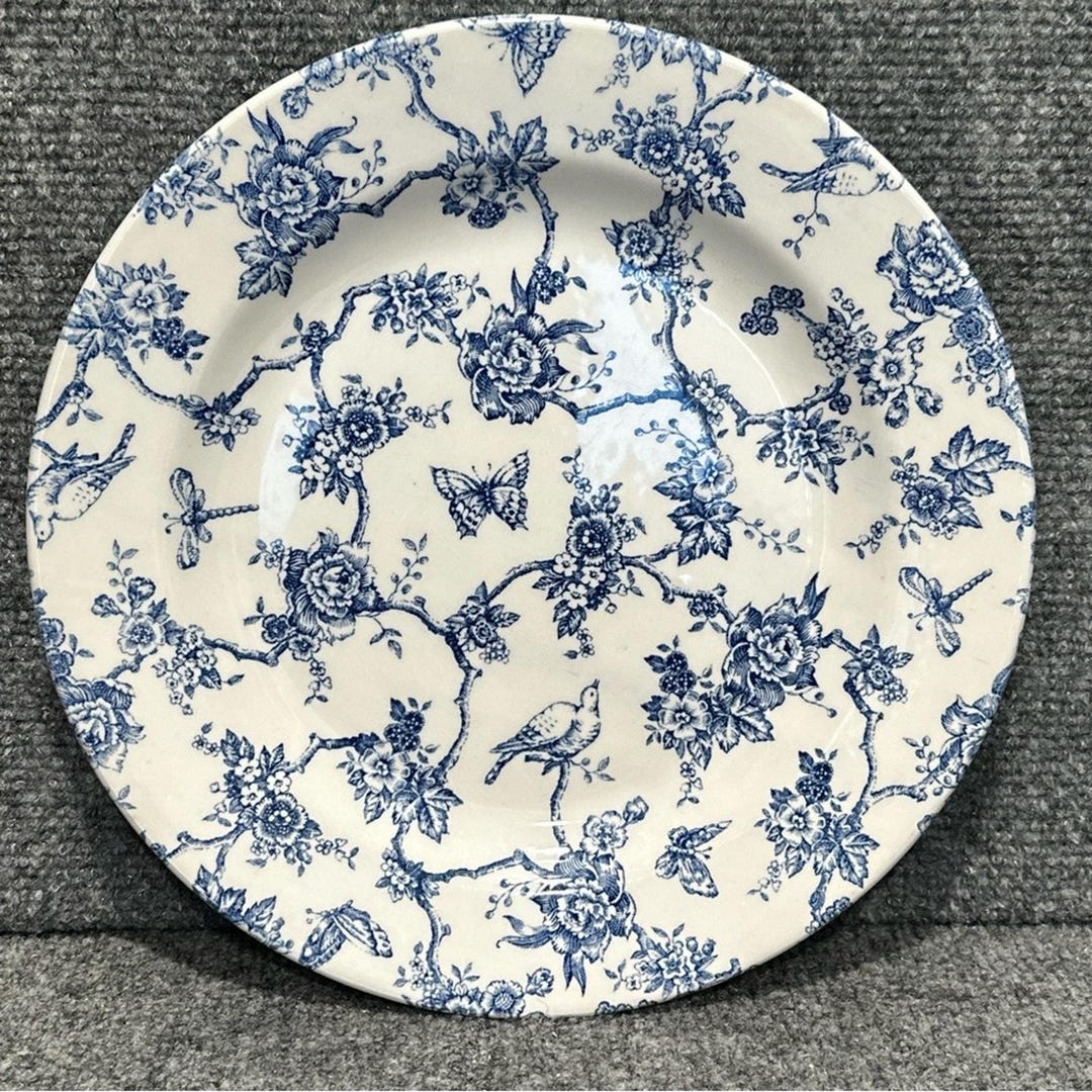 Vintage Churchill Plate Butterfly Bird Dragonfly Pattern Blue and White ...