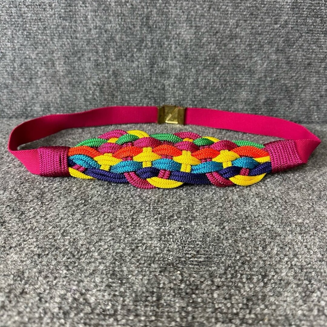 Vintage Rhea Braided Rainbow Cinch Belt Sz LARGE Multicolor Textured ...