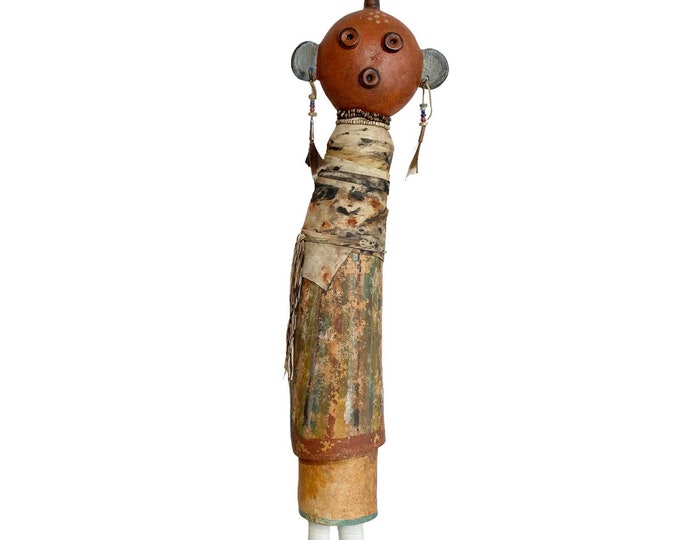 RARE Vintage Robert Rivera Gourd Art Standing Mudhead Spirit Doll 27”x7 ...