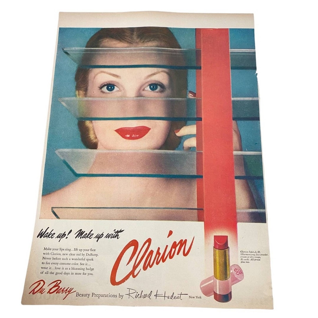 Antique 1945 Newspaper Print Ad Clarion Makeup Lipstick Girl in the ...