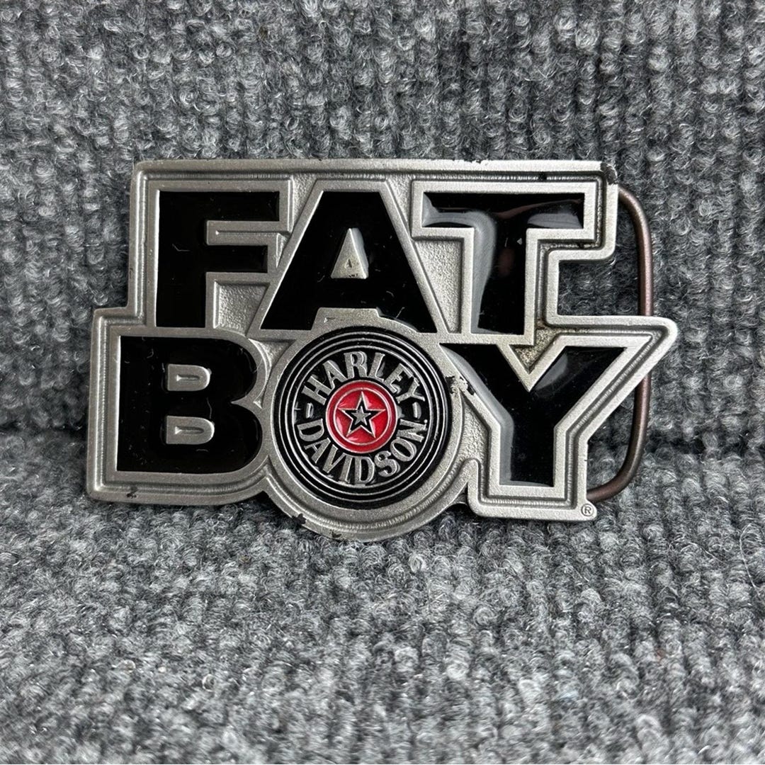 Vintage Harley Davidson Fat Boy Belt Buckle 2000 Retired Silver Black 3 ...