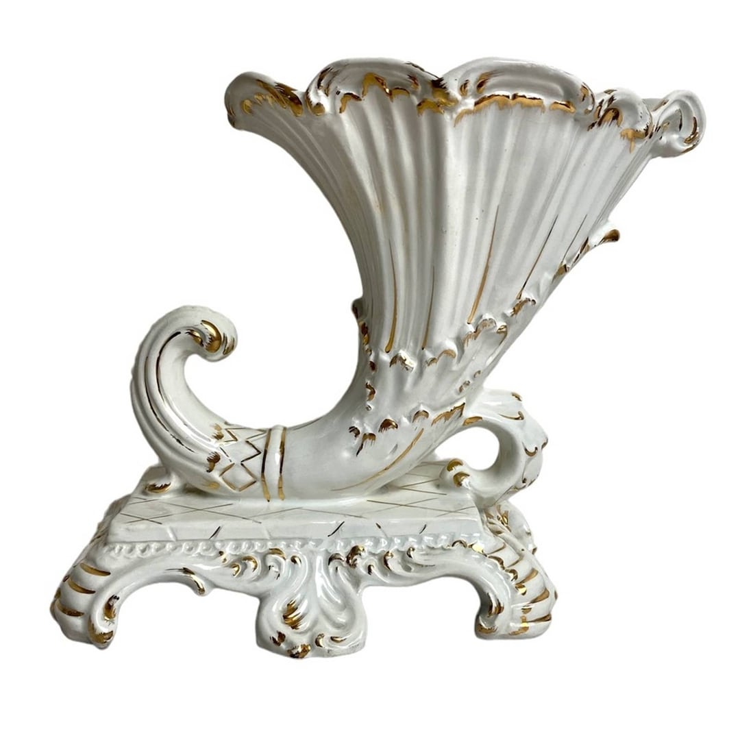 Vintage Italian Footed Cornucopia White Gilded Mantel Wedding - Etsy