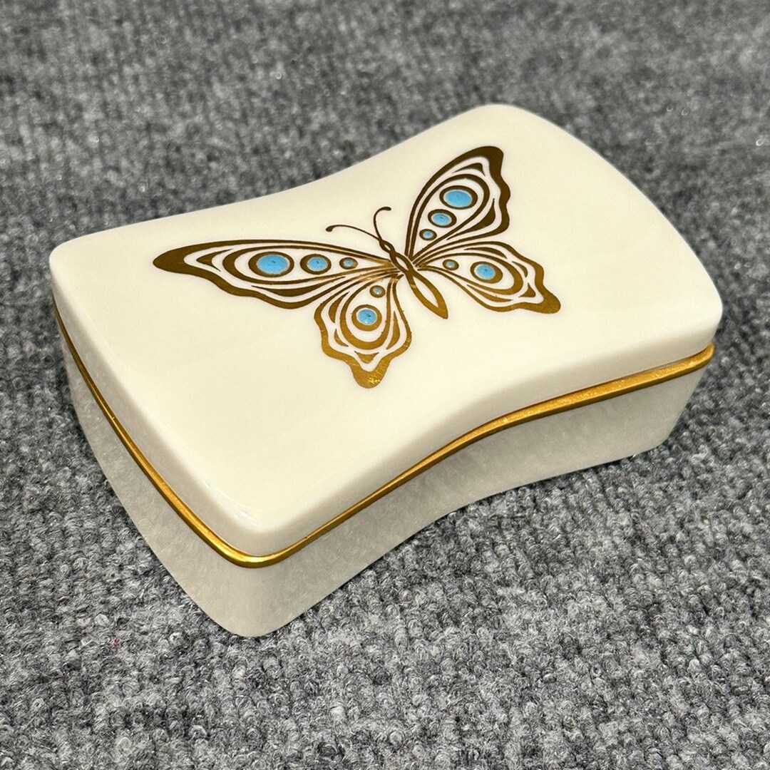 Vintage Lenox Butterfly Jewelry Box Porcelain Trinket Box Ivory ...
