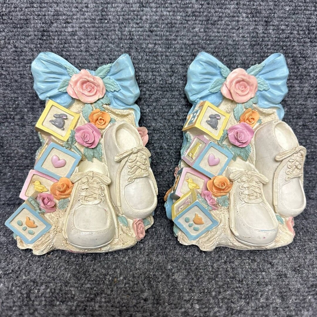 Vintage Bookends Baby Figi Graphics 1992 Baby Shoes Blocks Flowers - Etsy