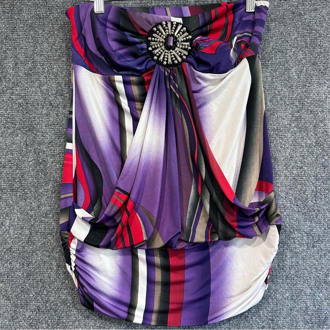 Y2K Strapless Tube Top SMALL Ruched Long Banded Beaded Multi Color ...
