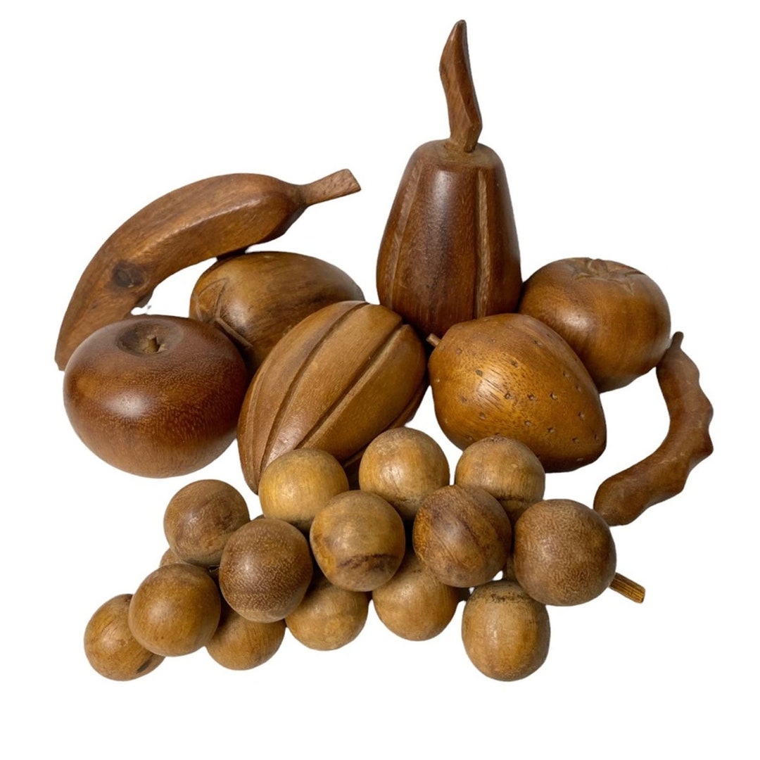 Vintage Solid Wood Fruits and Vegetables Grapes Banana Apple Peas ...