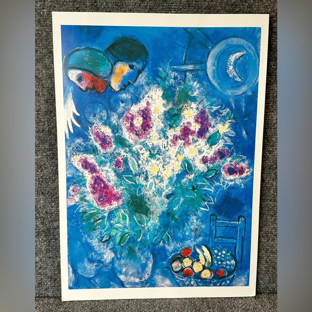 Vintage Chagall Print Still Life With Flowers 1949 12x17 Poster ...
